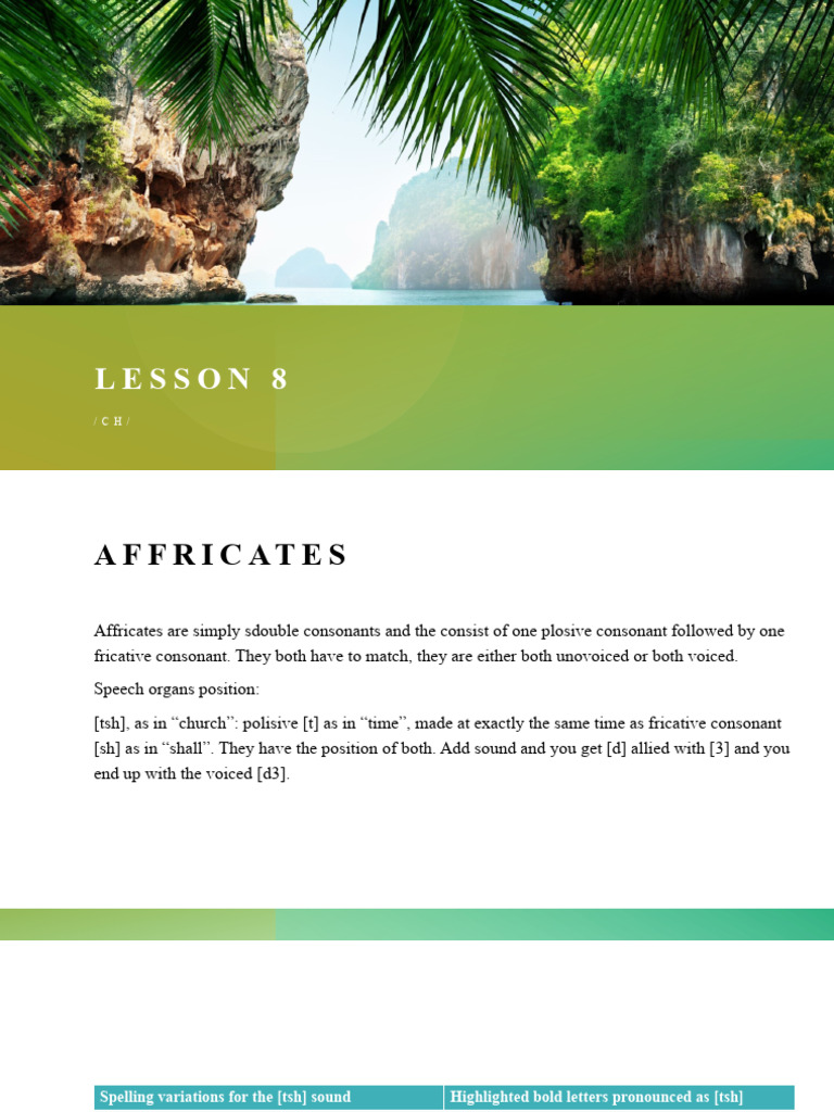 Affricates: Sounds and Examples | PDF | Phonetics | Linguistics