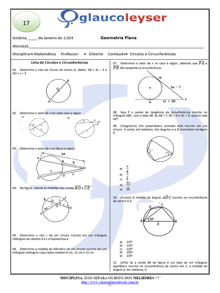 Matemática - Eliberto - Círculos e Circunferências | PDF | Círculo ...