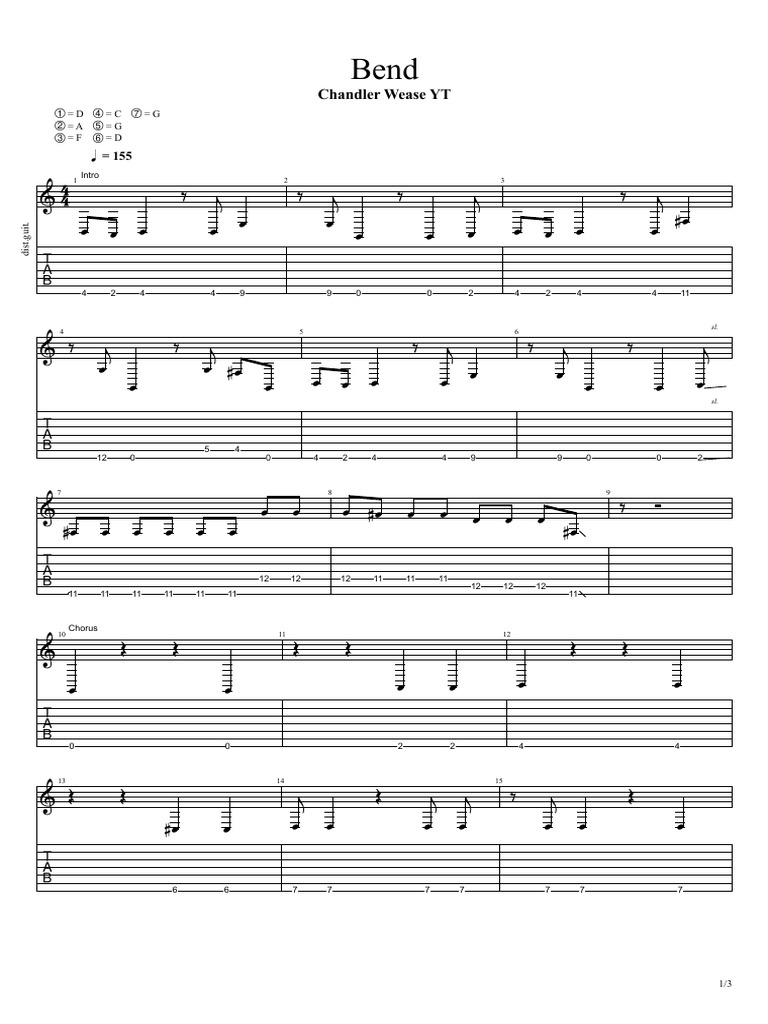 Guitar Tabs for "Bend" by Chandler Wease | PDF
