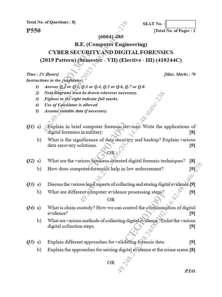 SPPU CS&DF Question Paper | Download Free PDF | Computer Forensics | Digital Forensics