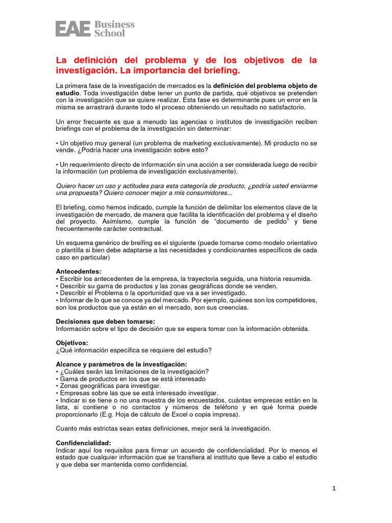 Importancia Del Brifing | PDF | Mercado (economía) | Business