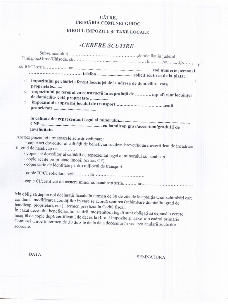 2020cerere Scutire Impozit | PDF
