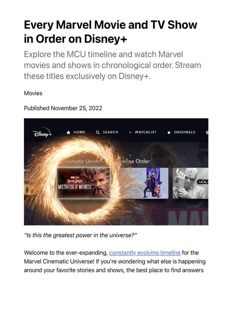 Marvel Movies & Shows Timeline on Disney+ | PDF | Marvel Entertainment