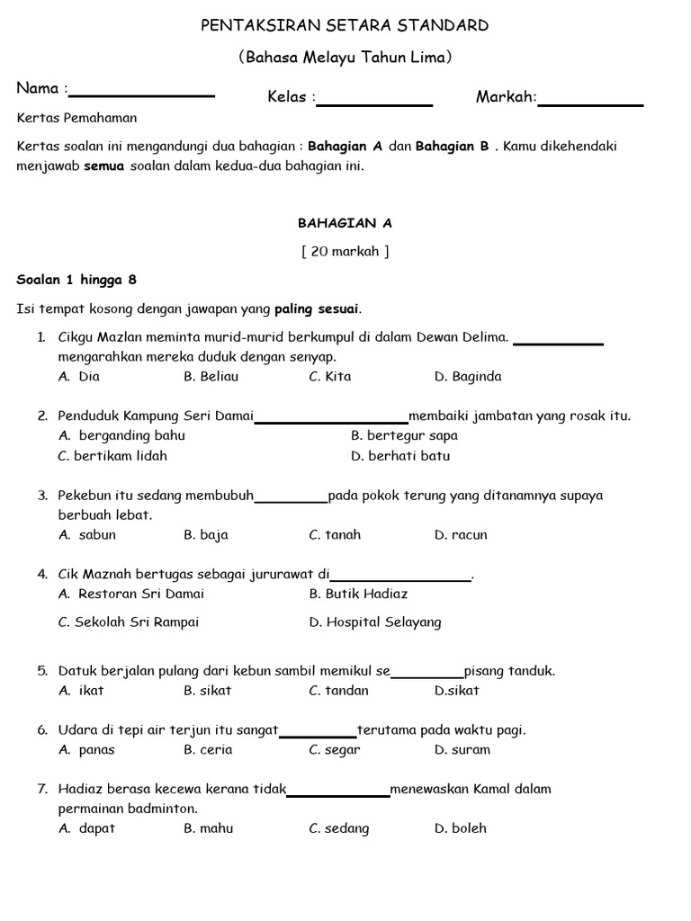Bahasa Melayu Tahun 5 K1 K2 Cth Jawapan Pdf