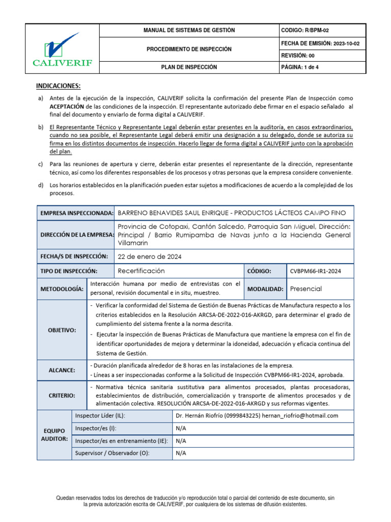 Plan de Inspección BPM 2024 | PDF | Informática