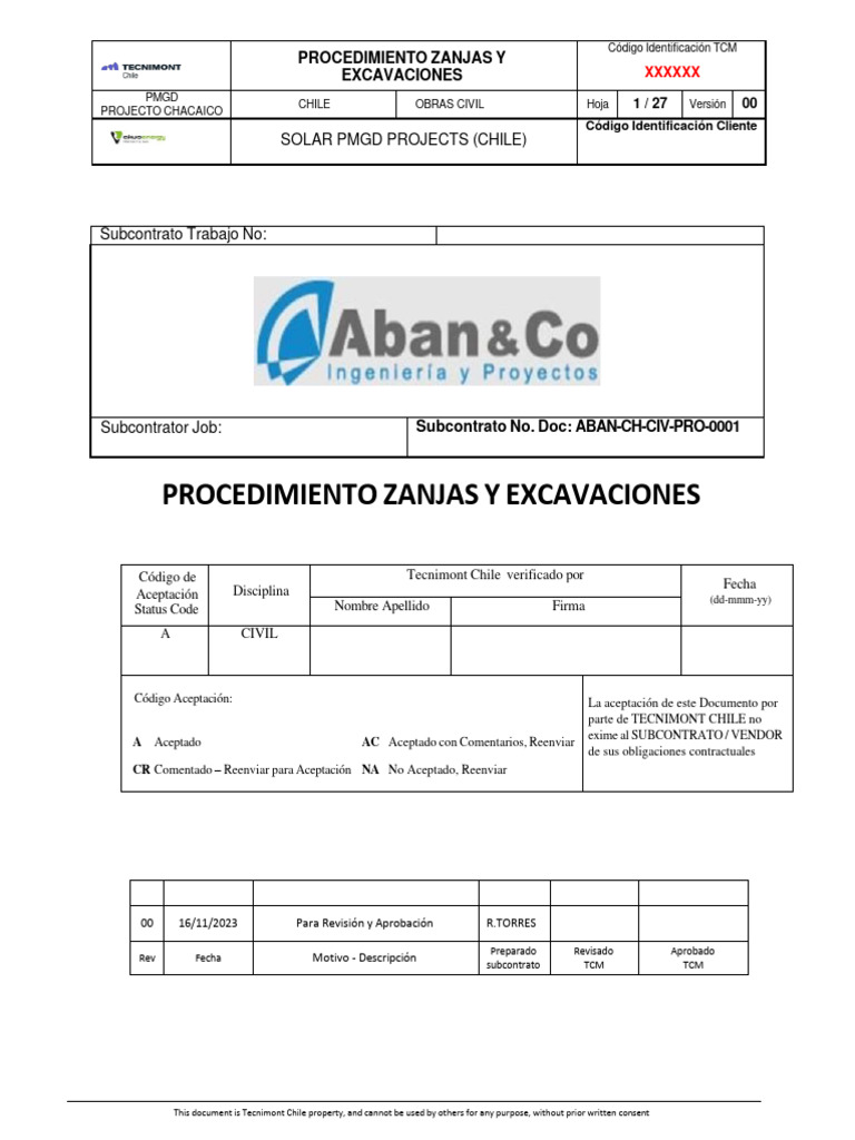 Procedimiento ZANJAS Y EXCAVACIONES - REV0 - CHACAICO | PDF | Tecnología