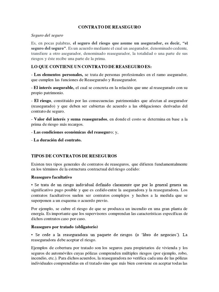 Contrato de Reaseguro: Tipos y Funciones | PDF | Reaseguro | Seguro