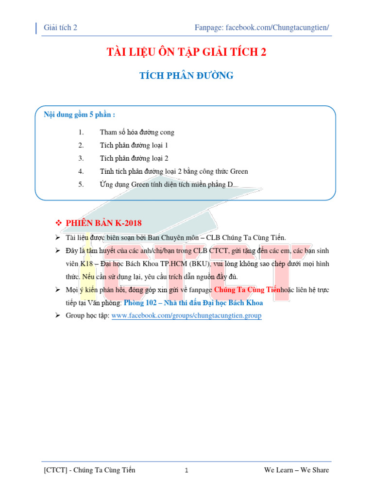 Tích Phân Đư NG - GT2 - CTCT | PDF