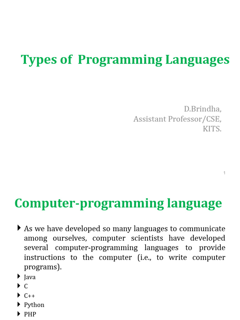 UNIT1 - 4types of Programming Languages | PDF | Assembly Language | Programming Language
