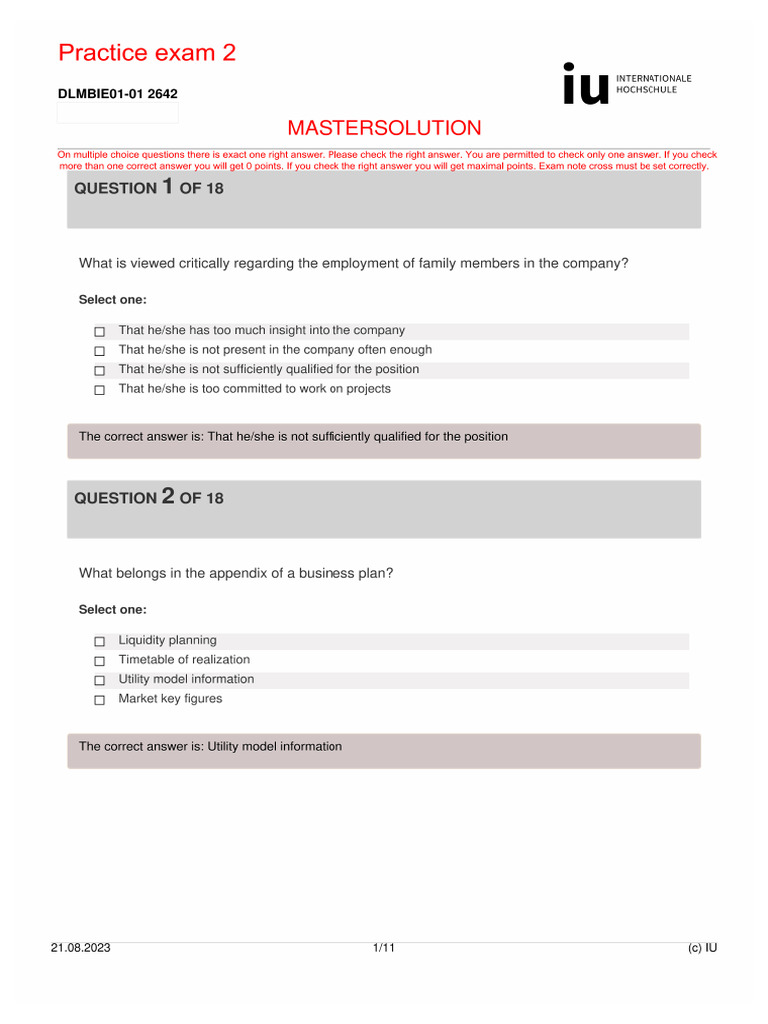 DLMBIE01-01 Practice Exam 2 - Mastersolution | PDF