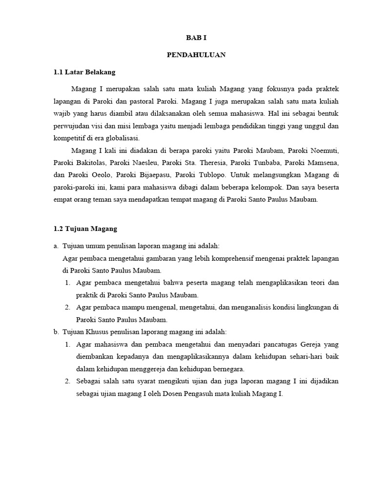 Magang I di Paroki Santo Paulus Maubam | PDF