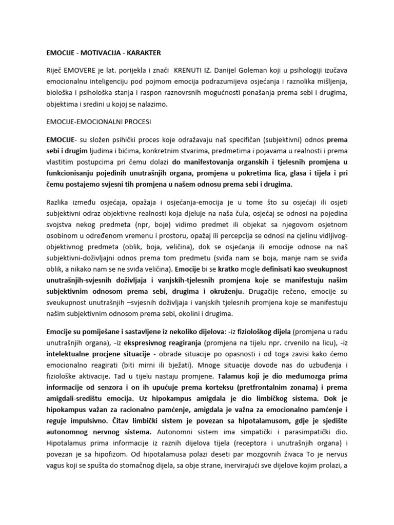 Emocije, Karakter I Motivacija | PDF