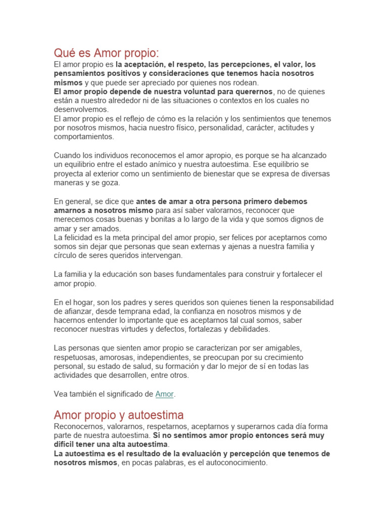 Definición y poder del amor propio | PDF | Autoestima | Amor