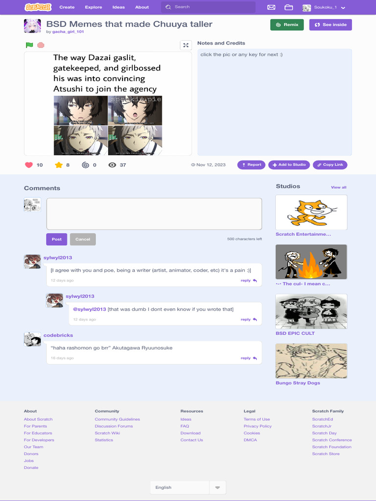 BSD Memes That Made Chuuya Taller On Scratch | PDF | Computer Mediated ...