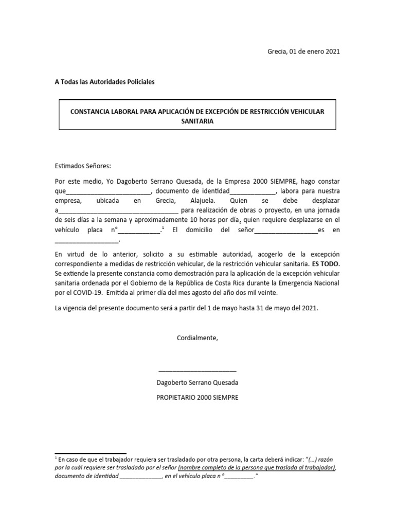 Carta de Restriccion (1) | PDF