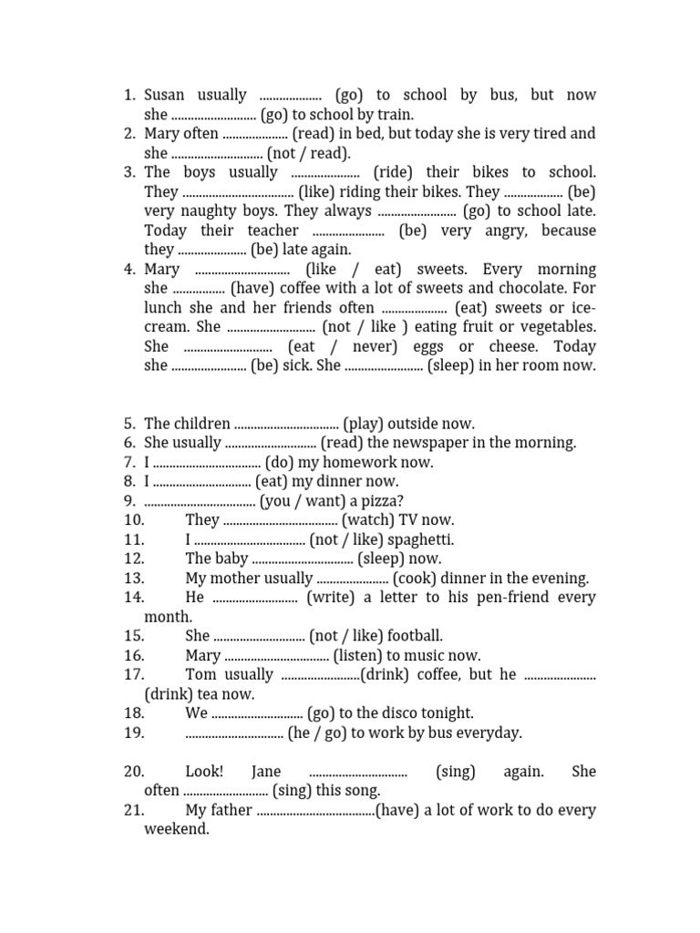 Pres Simple-Pres Cont | PDF | Food And Drink | Cuisine Pres Simple-Pres Cont | PDF | Food And Drink | Cuisine