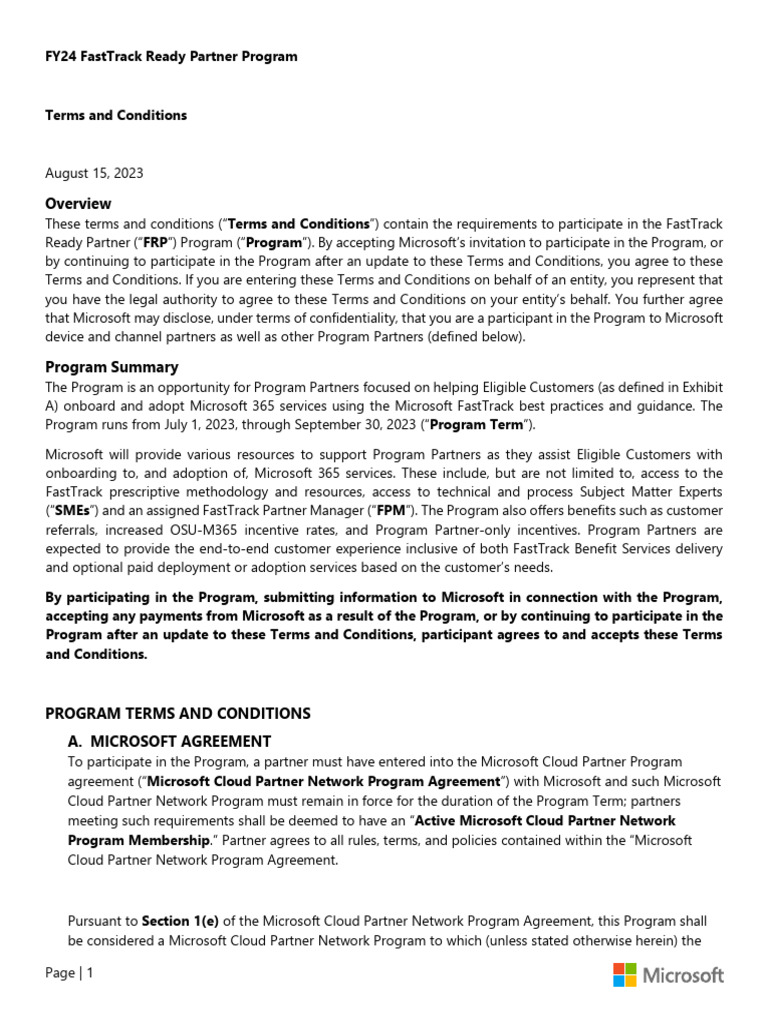 August 15 2023 FY24 FastTrack Ready Partner Agreement | PDF | Privacy ...