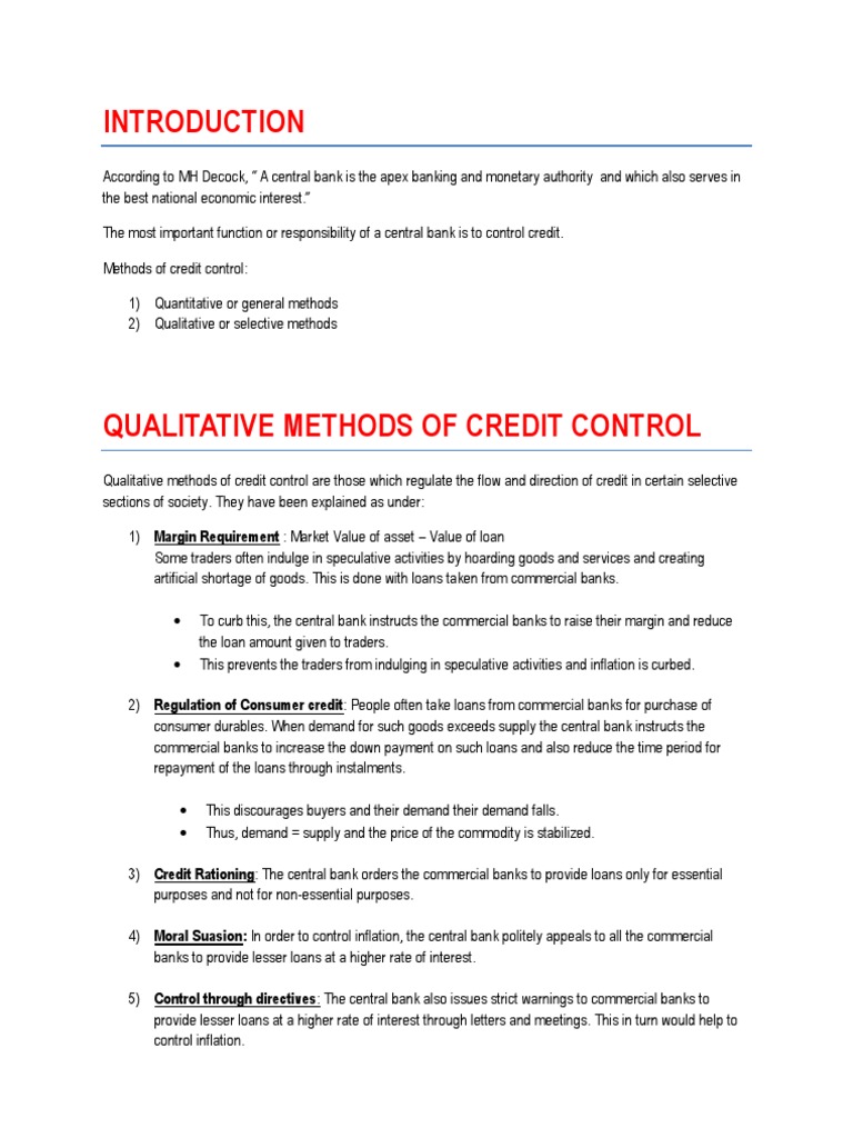 Credit Control Methods | PDF | Central Banks | Credit (Finance)