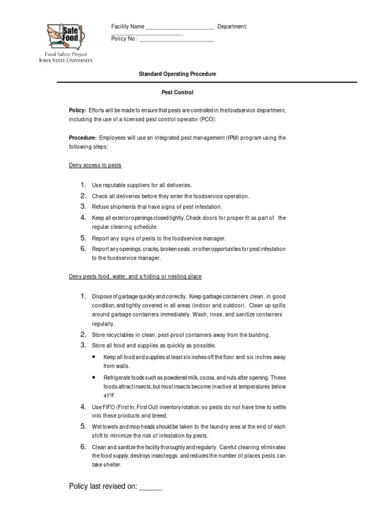 Pest Control Management SOP | PDF | Pesticide | Pest Control