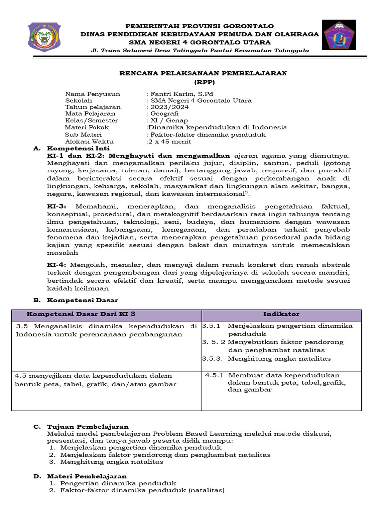 RPP SIKLUS 2 PERTEMUAN 1 NATALITAS Fiks | PDF | Karier & Perkembangan