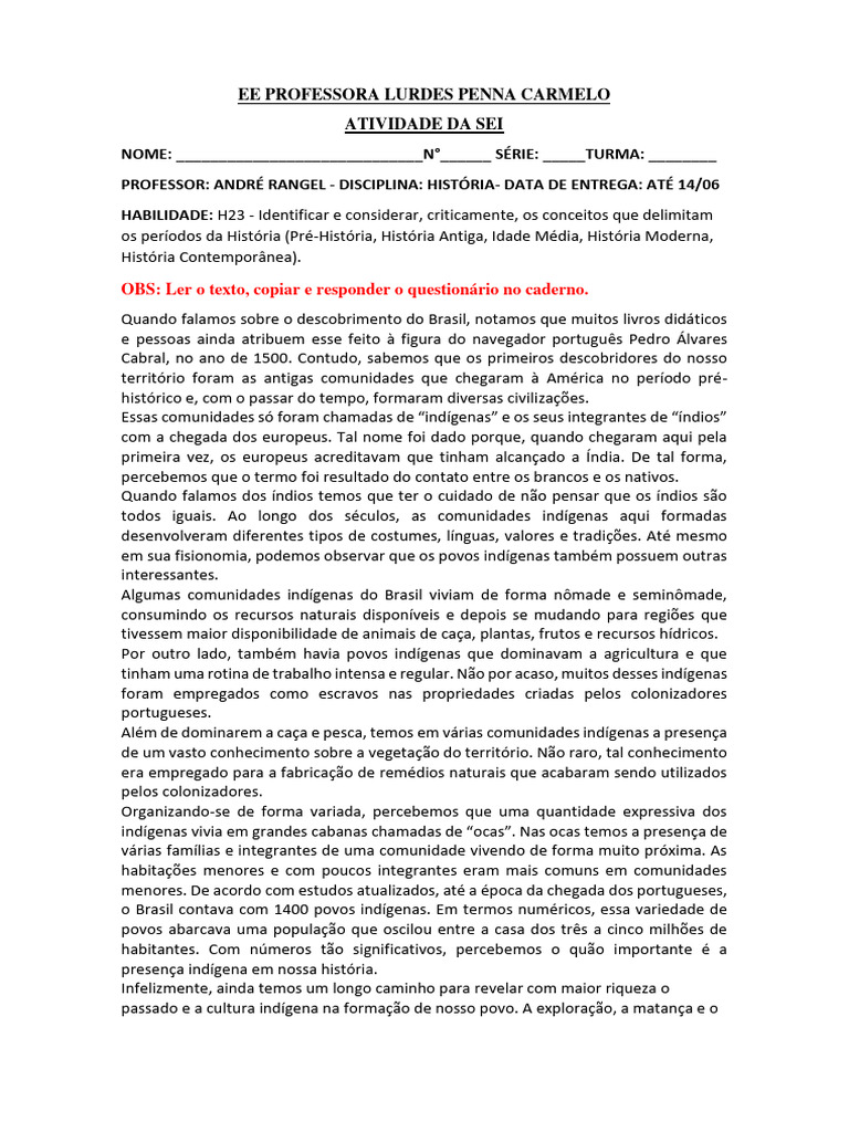 1anos A e B Estudo Intensivo | PDF | Brasil | Povos indígenas