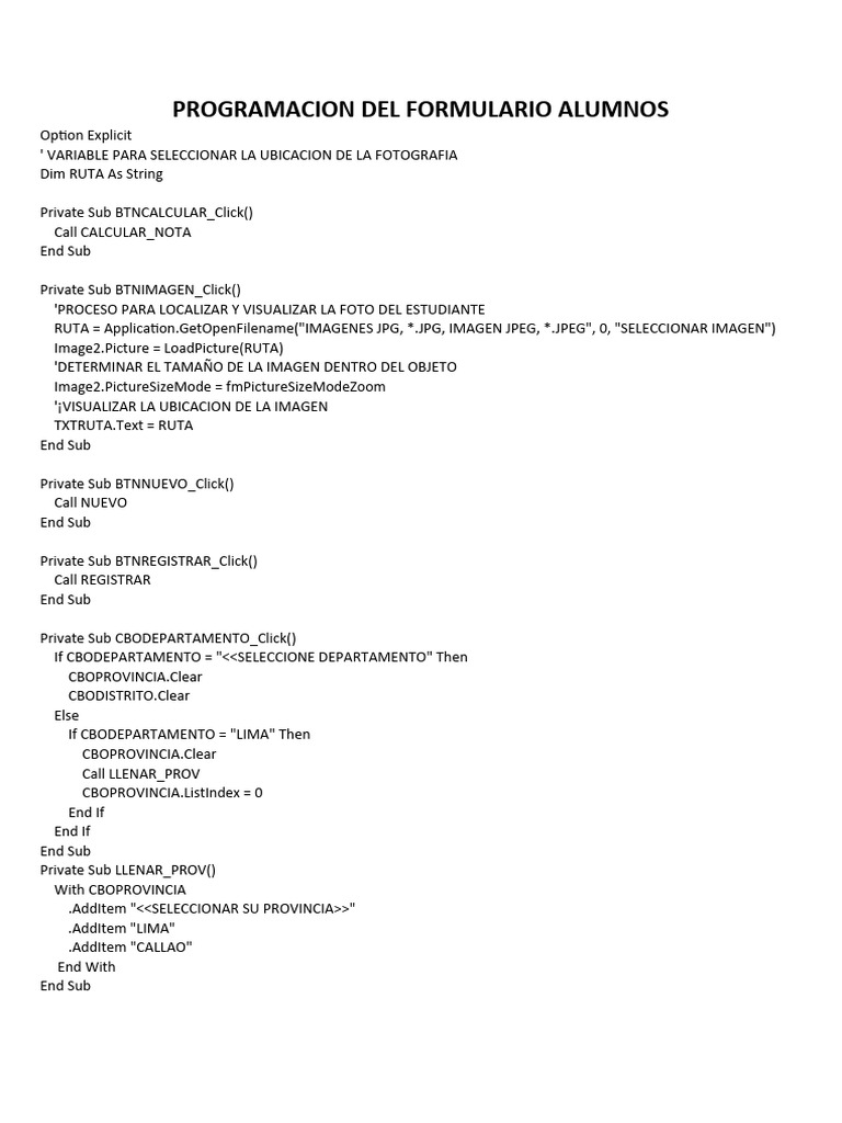 PROGRAMACION DEL FORMULARIO ALUMNOS | PDF | Programación de computadoras | Informática