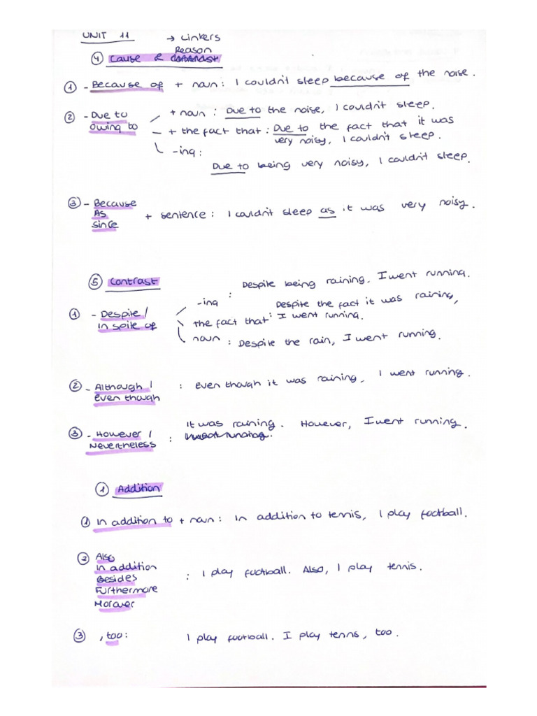 Linkers Reason, Contrast, Addition | PDF