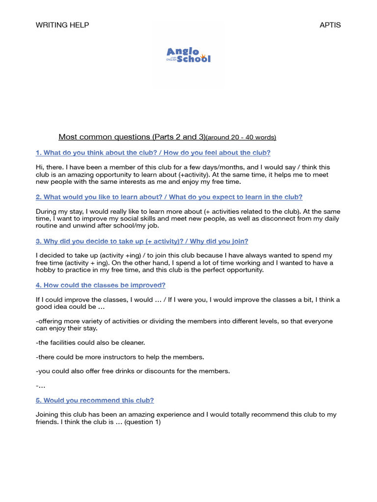 Writing Help - Aptis PDF | PDF