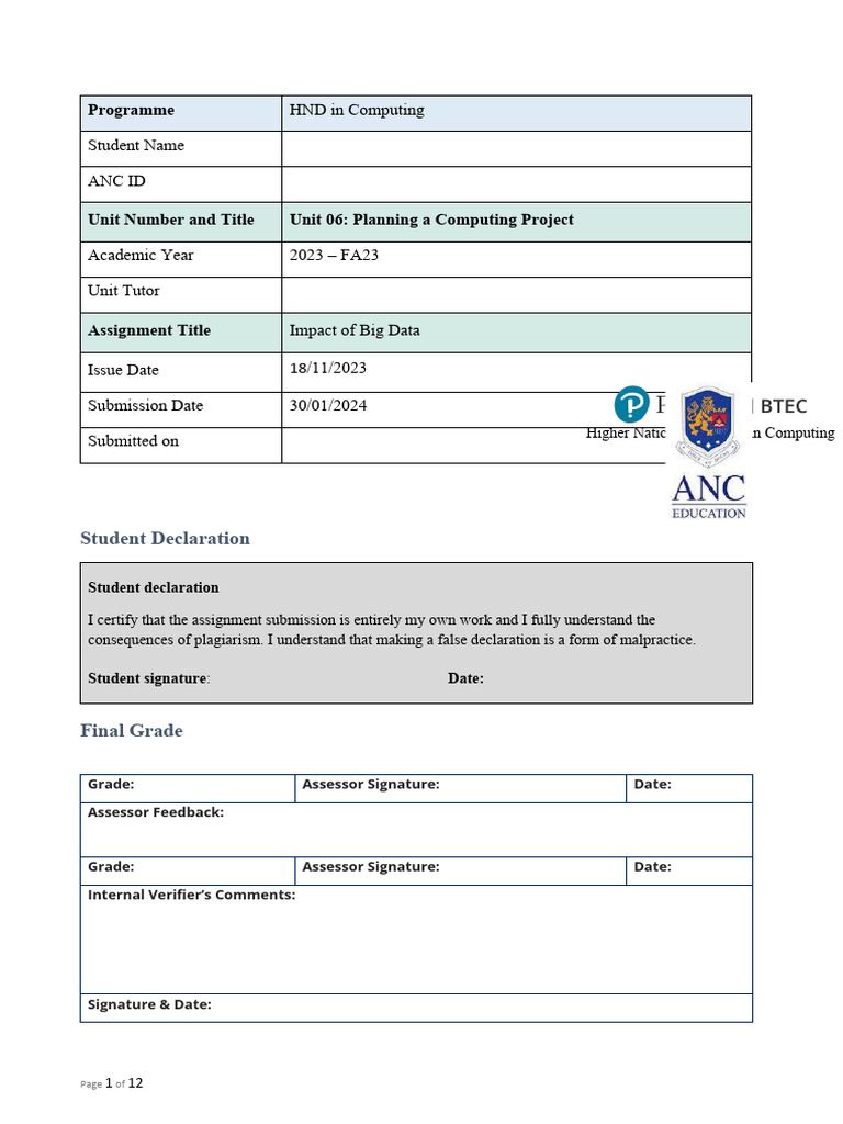 Planning A Computing Project | PDF | Big Data | Data