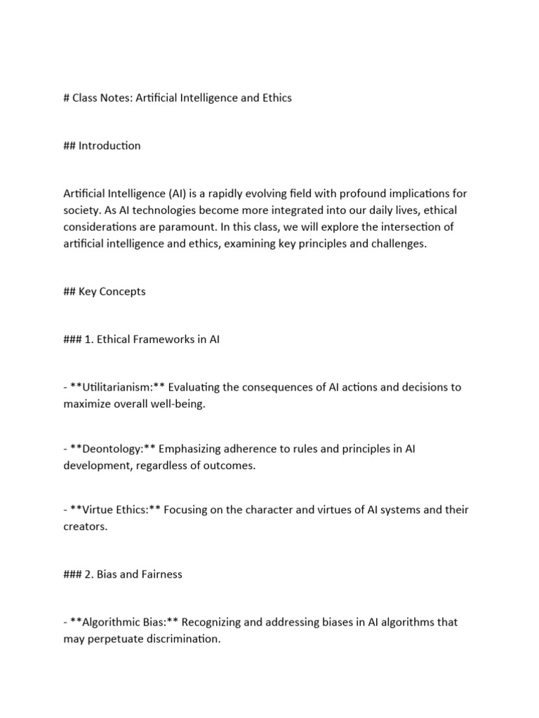 Class Notes Artificial Intelligence and Ethics | PDF | Artificial ...