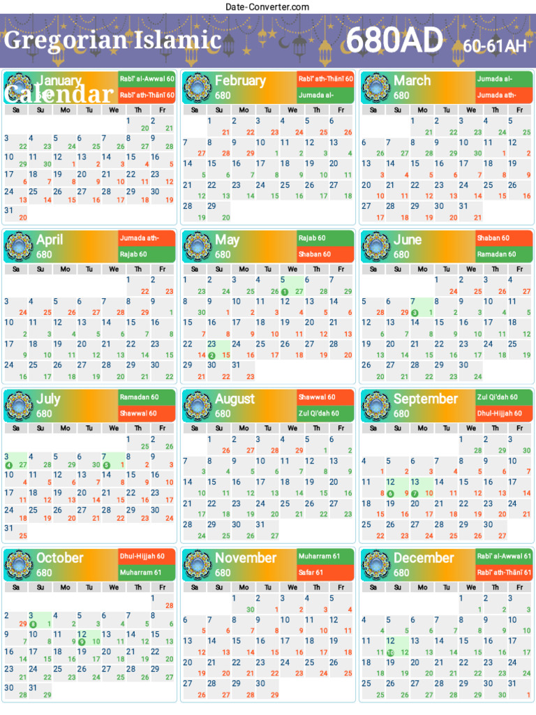 Gregorian Hijri (Islamic) Calendar 680 - Date Converter | PDF ...