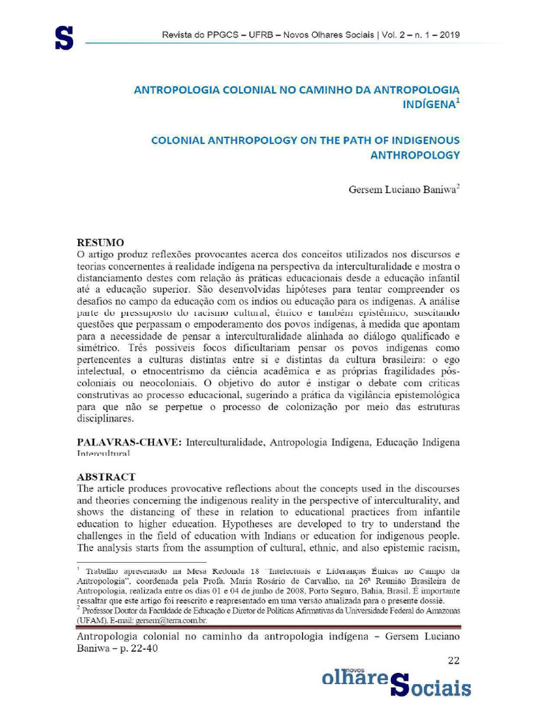 Antropologia Colonial Gersem Baniwa | PDF