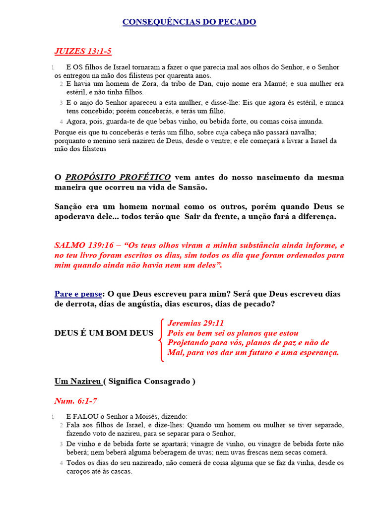 2 Ministração Consequencias Do Pecado Pdf Sansão