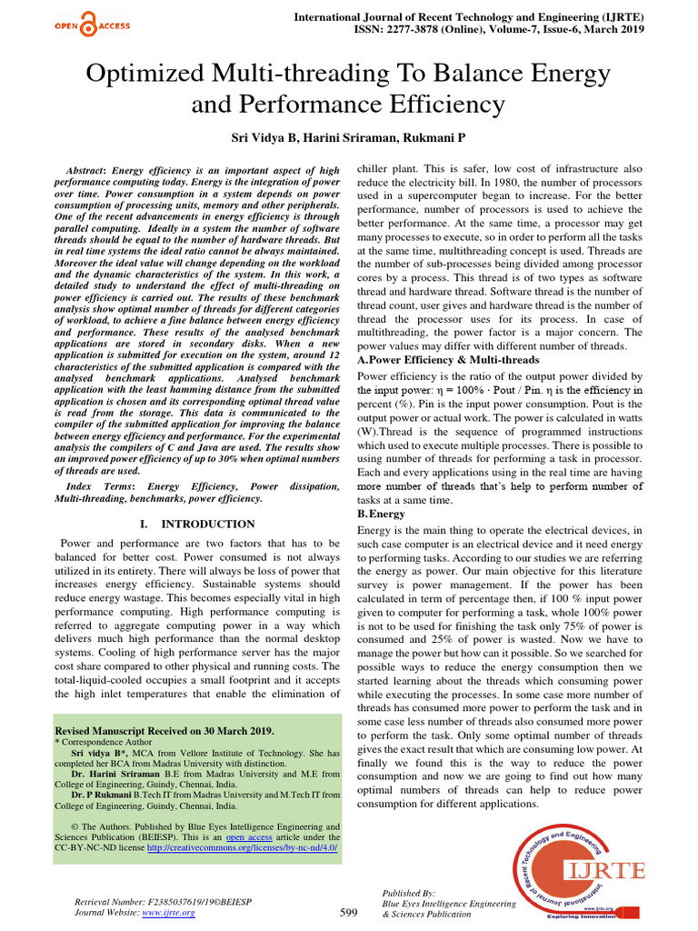 Optimized Multi-Threading To Balance Energy and Performance Efficiency | PDF | Thread (Computing ...