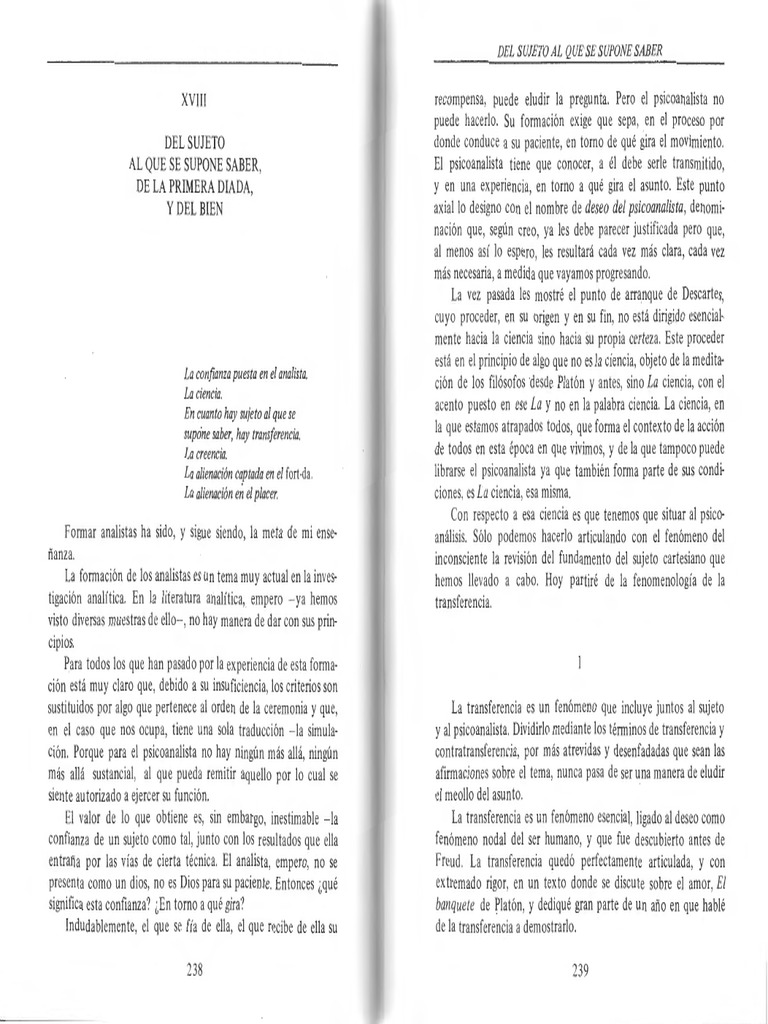 Seminario 11 Clase 18 | Descargar gratis PDF | Psicoanálisis | Experiencia