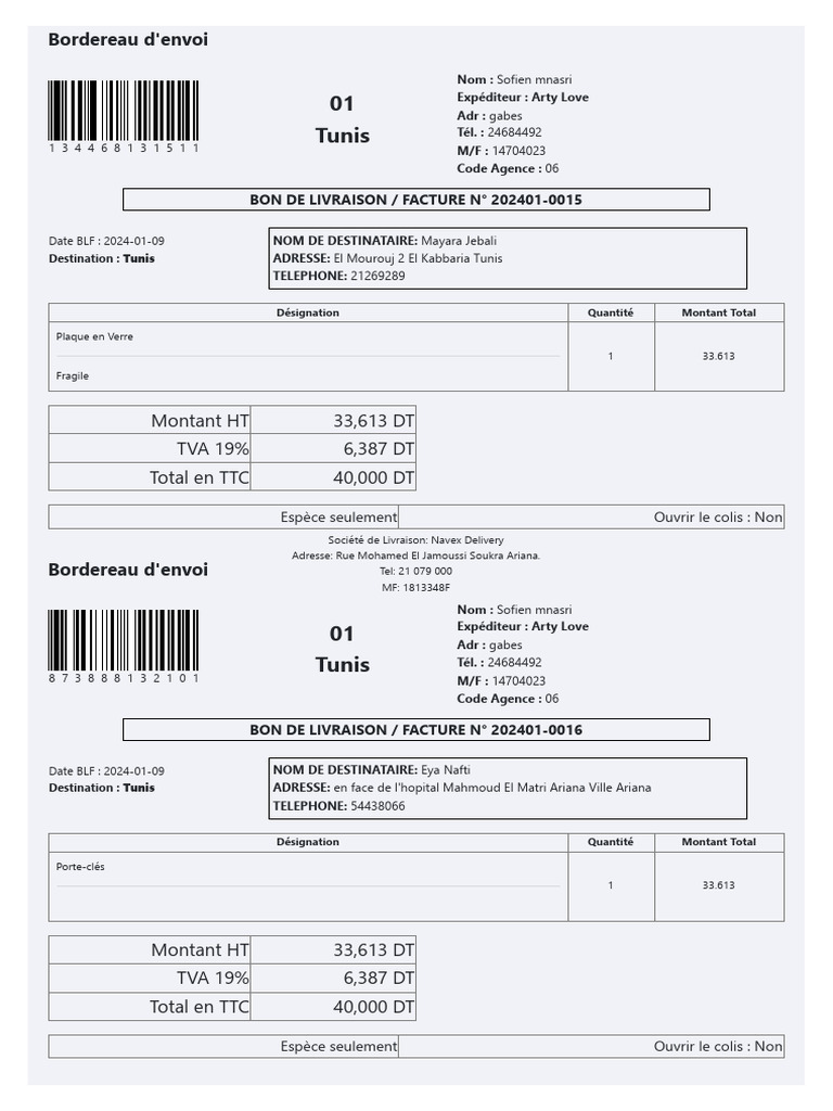 Bordereau d'envoi Navex Delivery | PDF