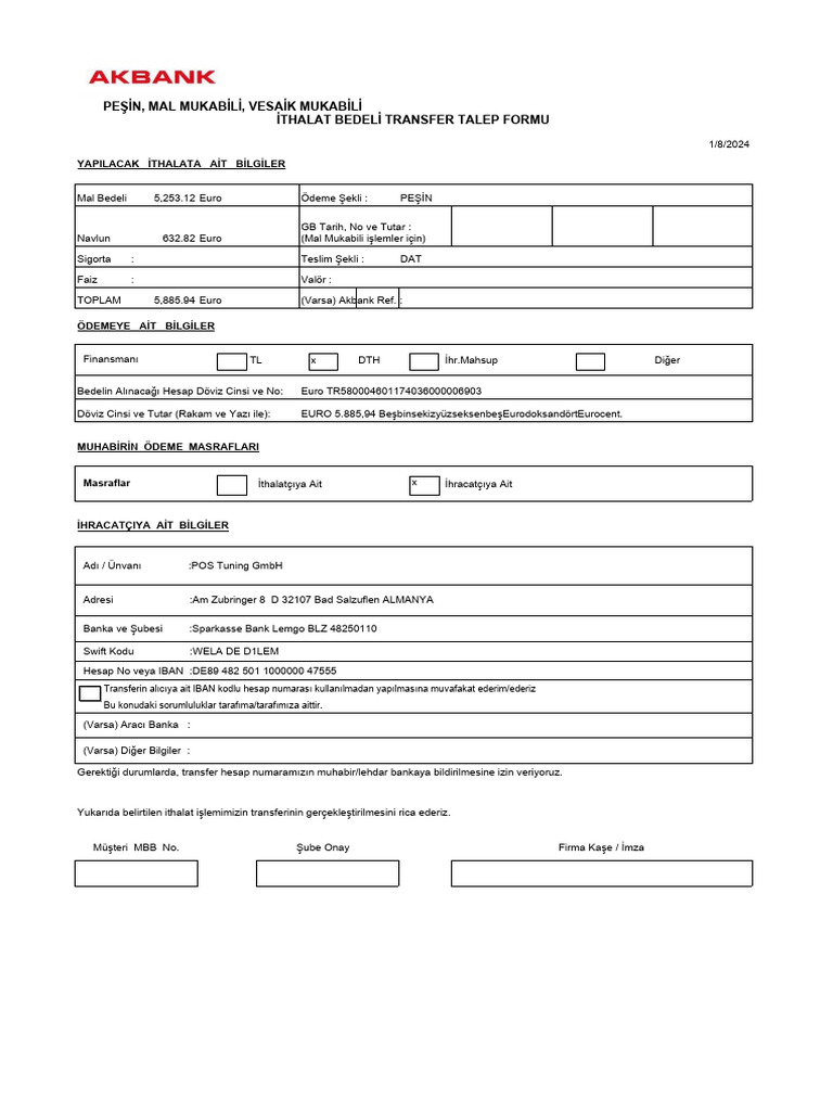 Peşi̇n İthalat Formu | PDF