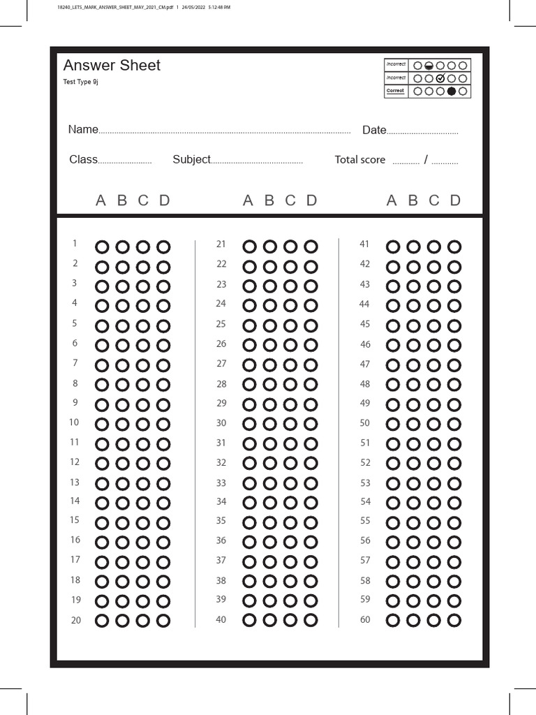 Let's Mark-Answer Sheet (P) | PDF