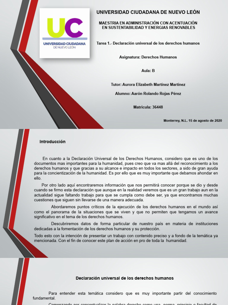 Tarea 1 - Declaración Universal de Derechos Humanos | PDF | Derechos ...