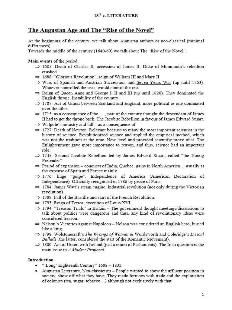 18th C. Literature - NOTES From UIB | PDF | Clarissa | Robinson Crusoe