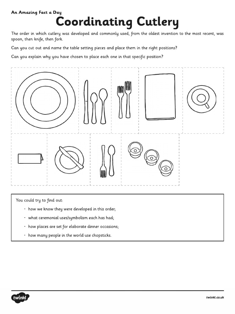 Coordinating Cutlery Activity Sheet | PDF