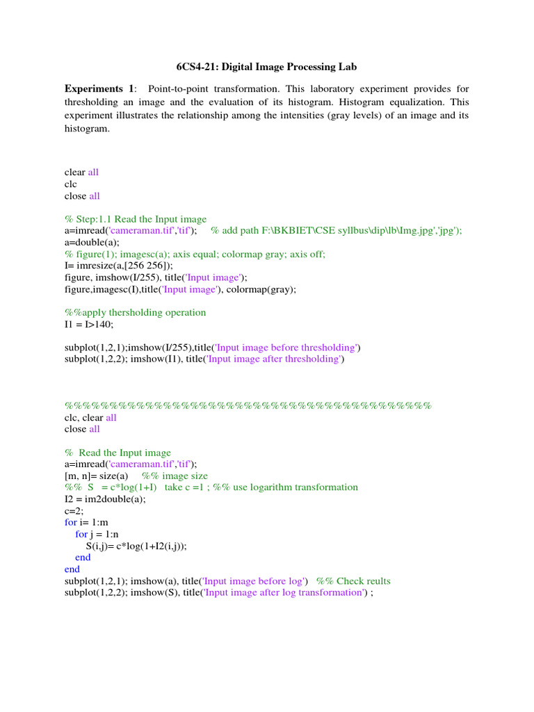 Digital Image Processing Lab - 1 | PDF