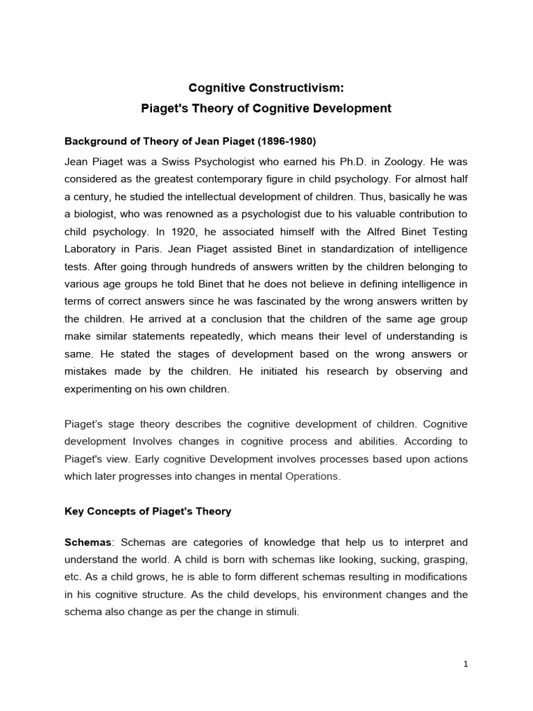 Piaget's Theory of Cognitive Development | PDF | Cognitive Development ...