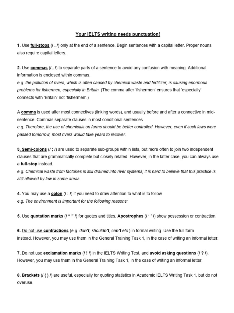 Essential Punctuation for IELTS Writing | PDF