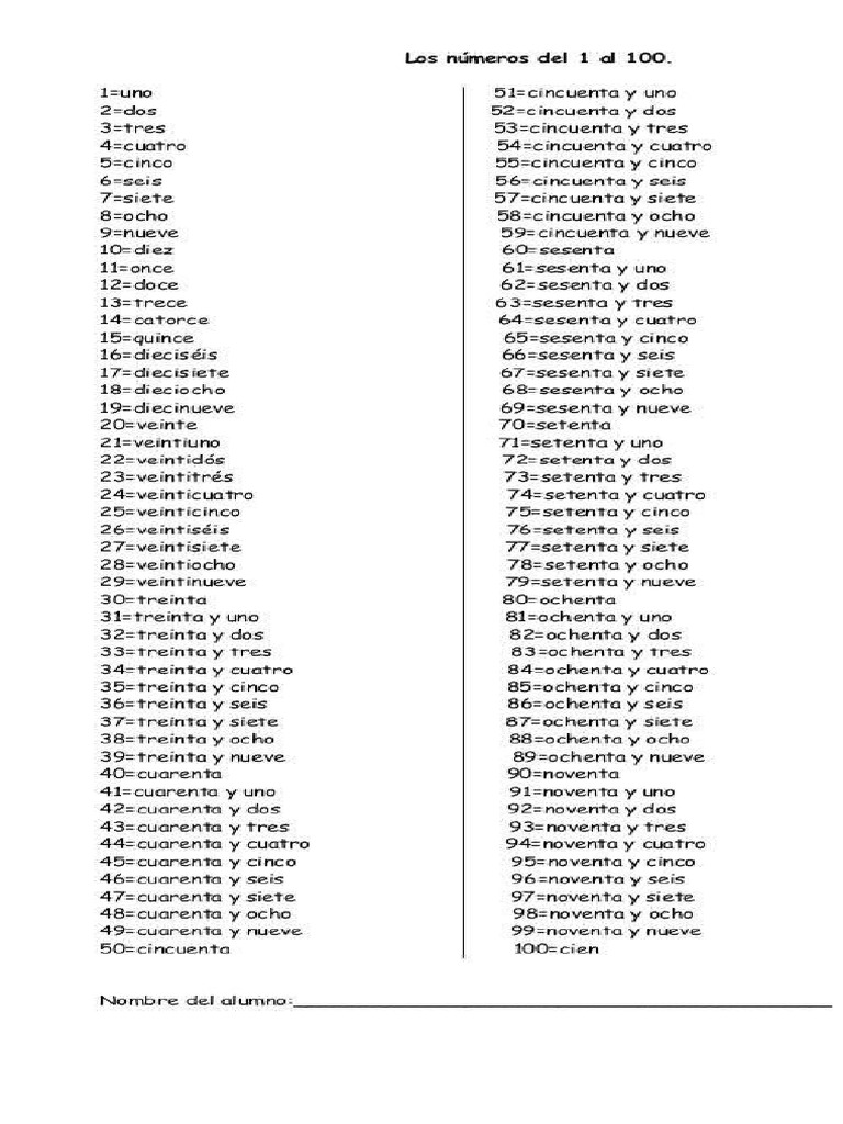 Numeros 1 Al 100 | PDF