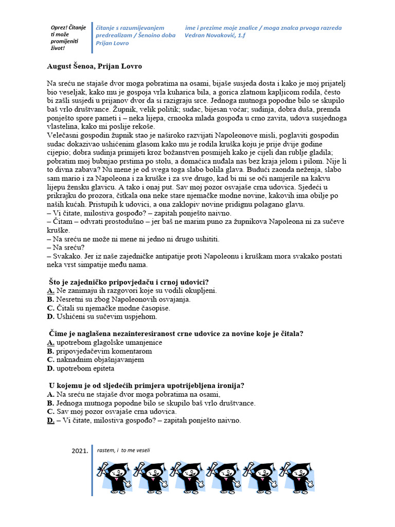 Prijan Lovro, Čitanje S Razumijevanjem, Vedran Novaković | PDF
