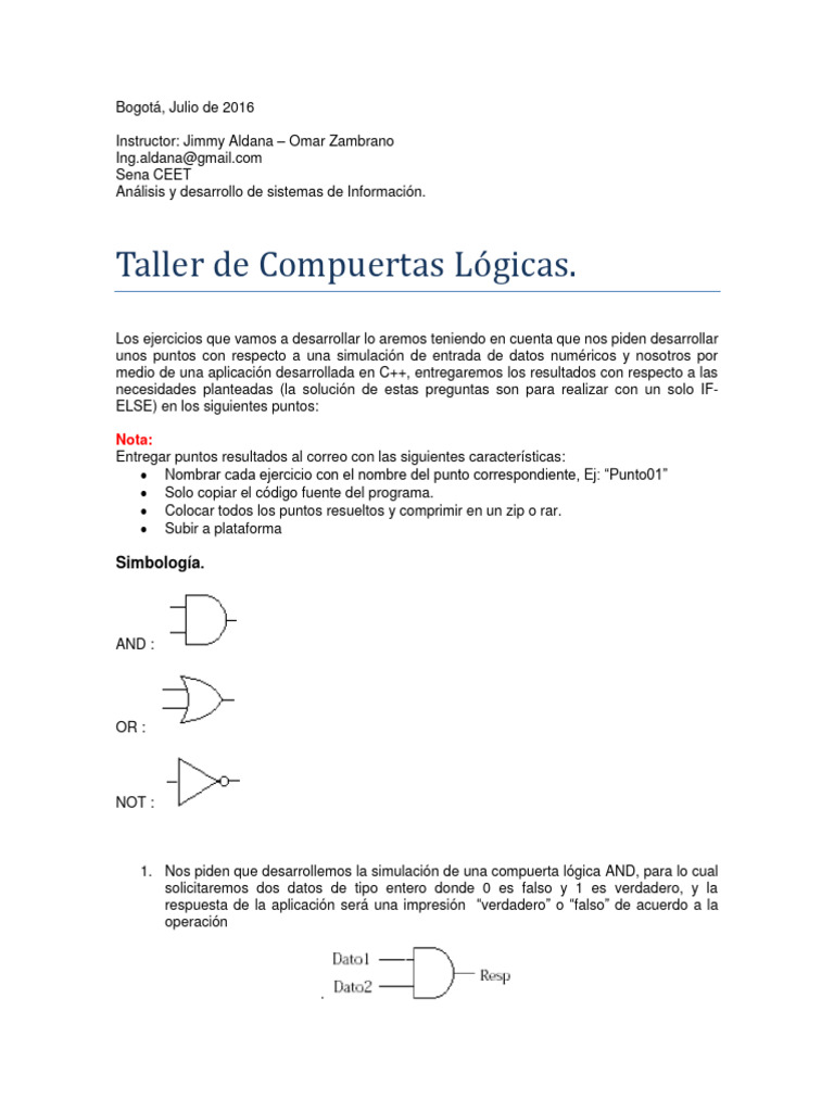 Taller 01 - Compuertas Logicas | PDF | Puerta lógica | Ingeniería ...
