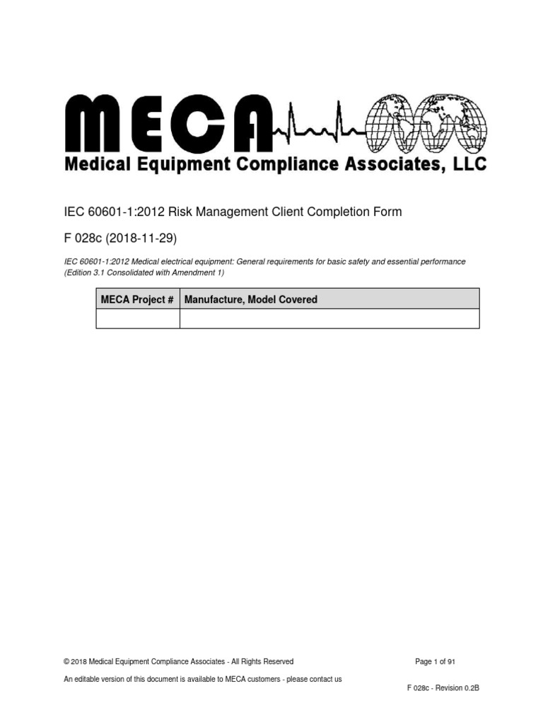 Meca F 028c - Iec 60601 1 2012 Risk Management Client Completion Form (0.2revision) | PDF | Risk ...