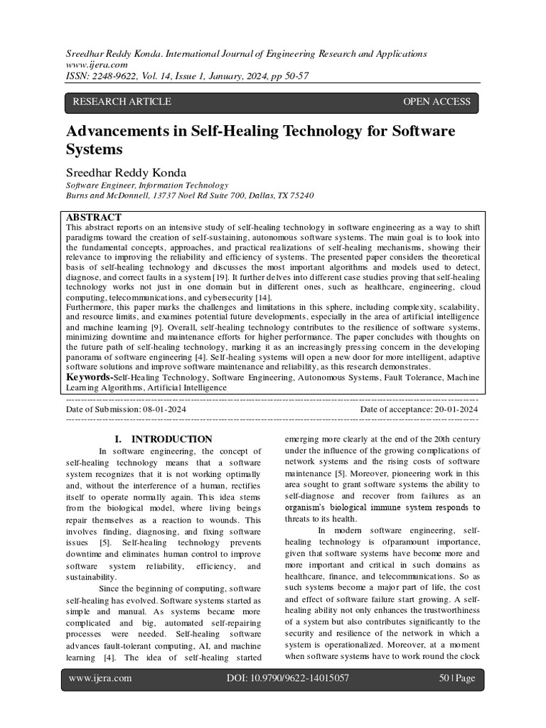Advancements in Self-Healing Technology For Software | PDF | System ...