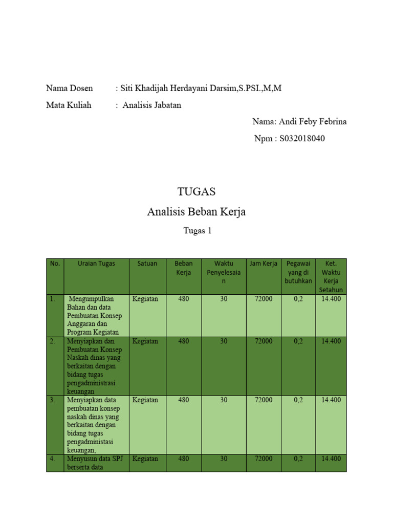 Andi Feby Febrina Tugas Analisis Beban Kerja (ABK) | PDF